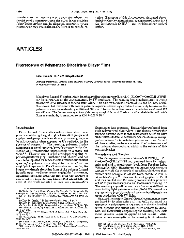 (PDF) Fluorescence of polymerized diacetylene bilayer films