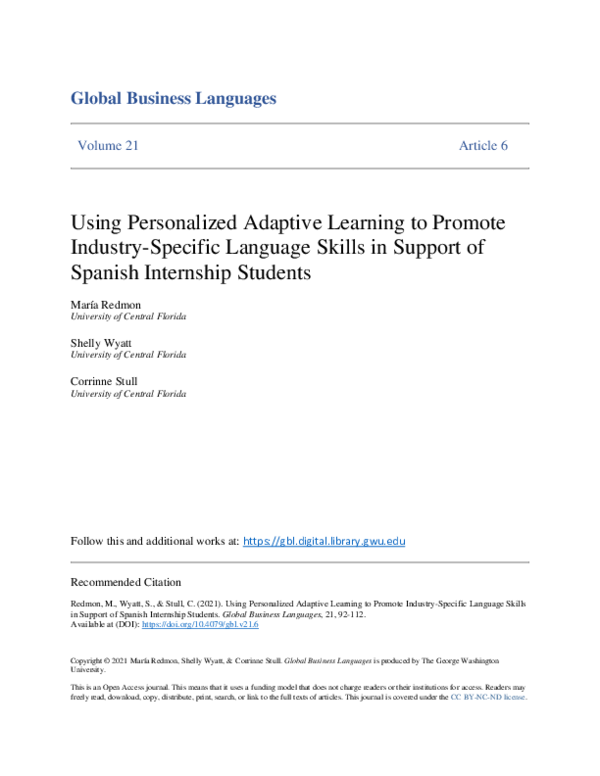 (PDF) Using Personalized Adaptive Learning to Promote Industry-Specific ...