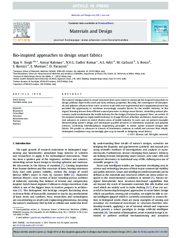 (PDF) Bio-inspired approaches to design smart fabrics