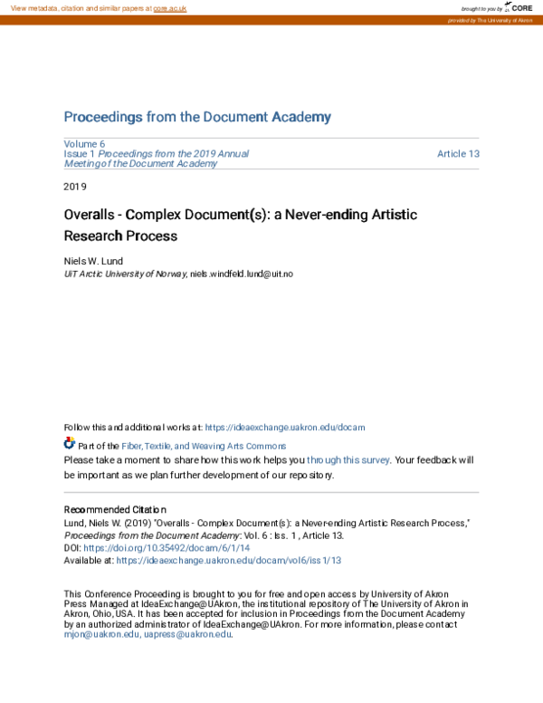 (PDF) Overalls - Complex Document(s): a Never-ending Artistic Research Process