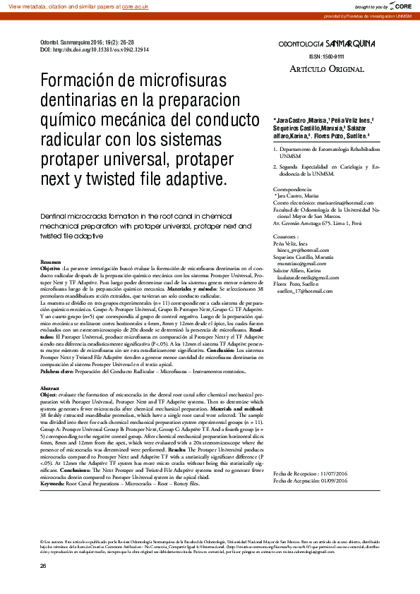 (PDF) Formación de microfisuras dentinarias en la preparacion químico ...