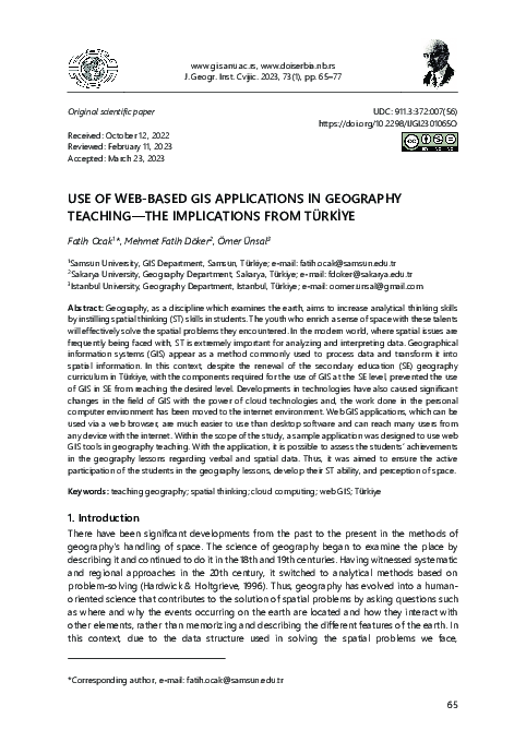 (PDF) Use of Web-Based GIS Applications In Geography Teaching—The Implications from Türkiye