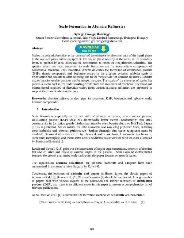 (PDF) Scale Formation in Alumina Refineries