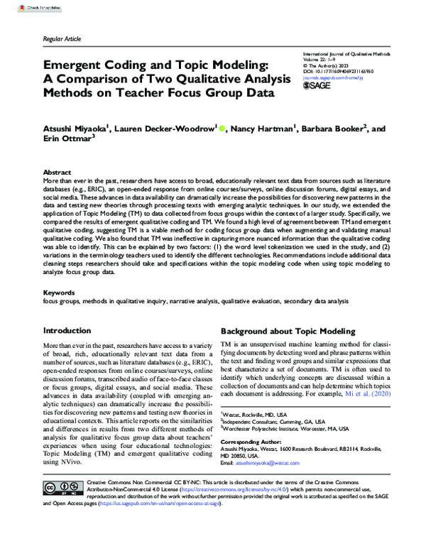 (PDF) Emergent Coding and Topic Modeling: A Comparison of Two Qualitative Analysis Methods on ...
