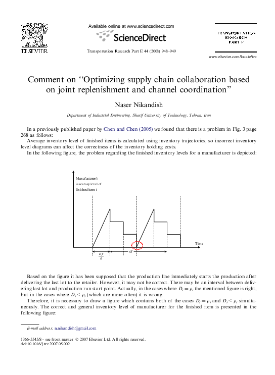 (PDF) Comment on “Optimizing supply chain collaboration based on joint replenishment and channel ...
