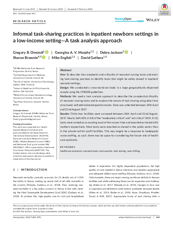 (PDF) Task-Sharing Practices to Reduce Neonatal Deaths