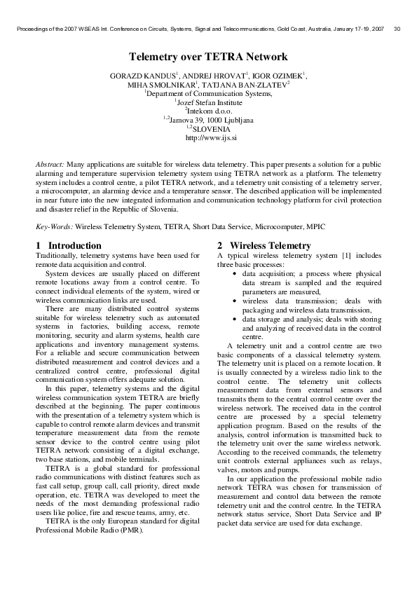 (PDF) Telemetry over TETRA Network