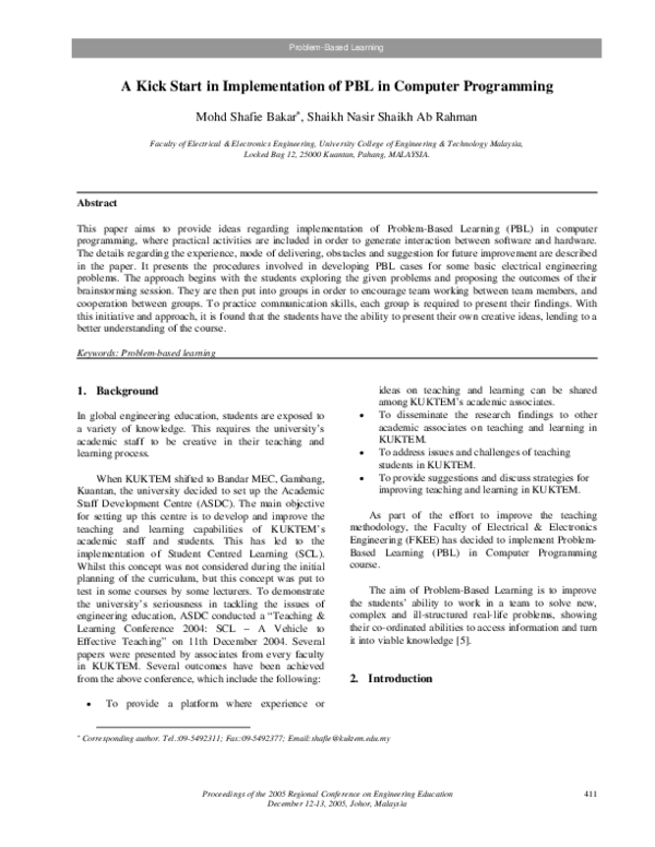 (PDF) A Kick Start in Implementation of PBL in Computer Programming