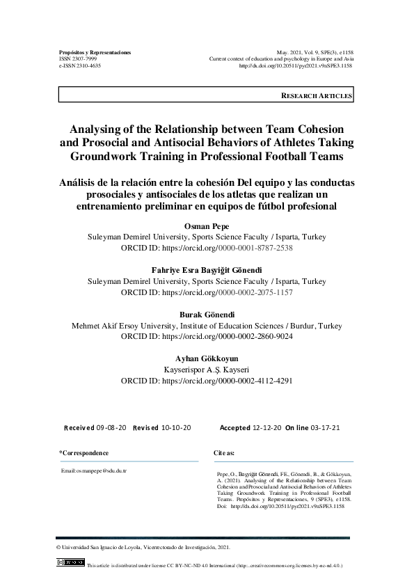 (PDF) Analysing of the Relationship between Team Cohesion and Prosocial ...