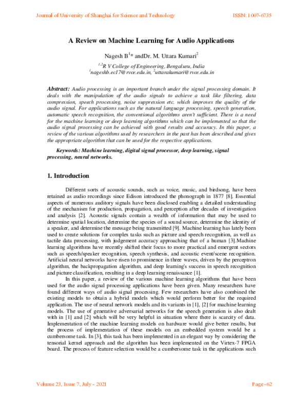(PDF) A Review on Machine Learning for Audio Applications