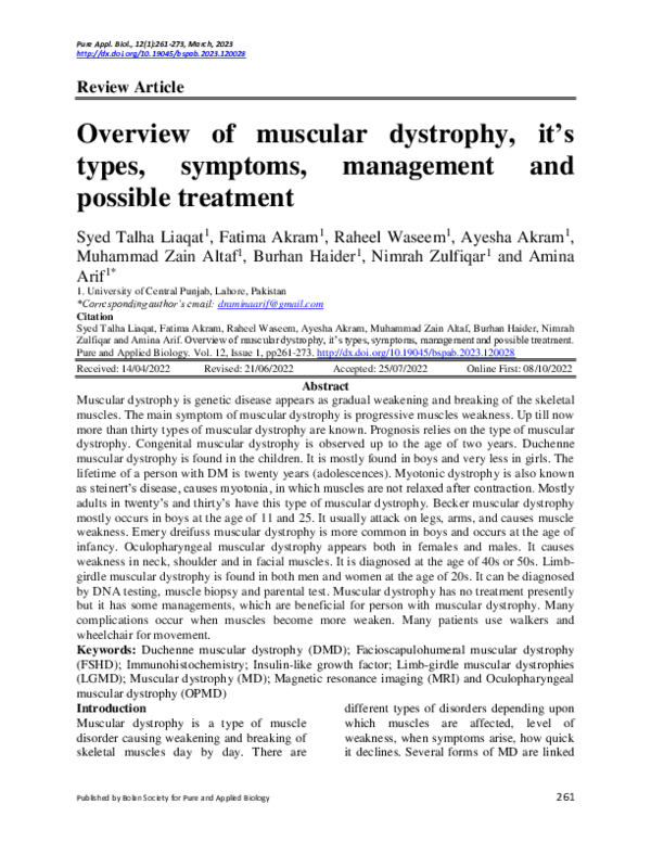 (PDF) Overview of muscular dystrophy, it's types, symptoms, management ...