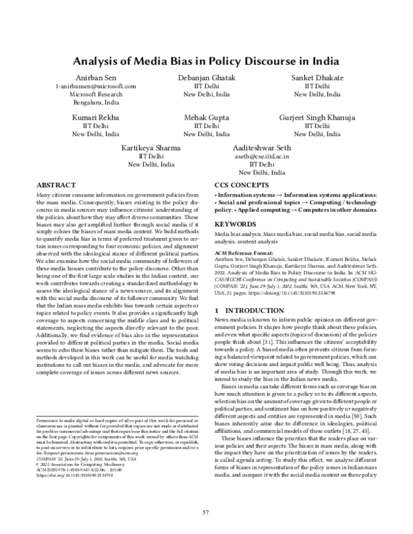 (PDF) Analysis of Media Bias in Policy Discourse in India