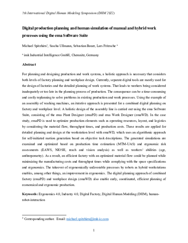 (PDF) Digital production planning and human simulation of manual and hybrid work processes using ...
