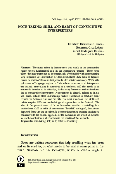 (PDF) NOTE-TAKING: SKILL AND HABIT OF CONSECUTIVE INTERPRETERS