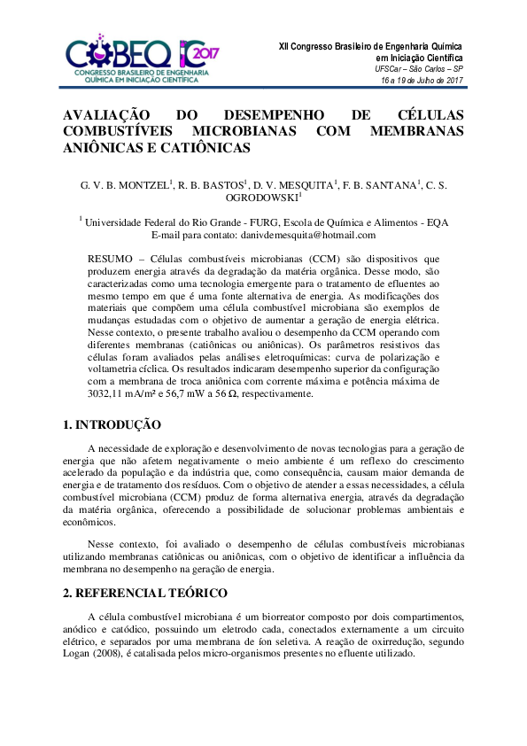 (PDF) Avaliação Do Desempenho De Células Combustíveis Microbianas Com ...