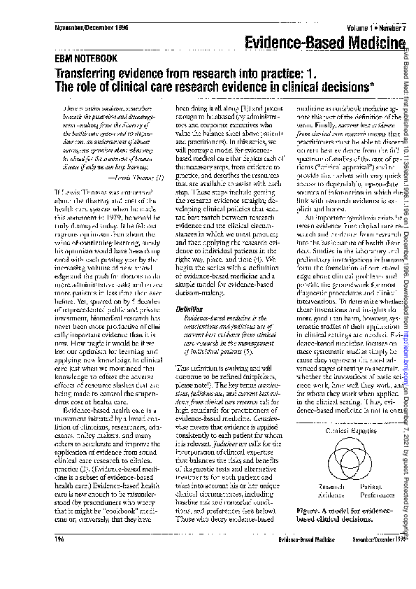 (PDF) Transferring evidence from research into practice: 1. The role of ...
