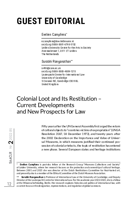 (PDF) Colonial loot and its restitution - current developments and new ...