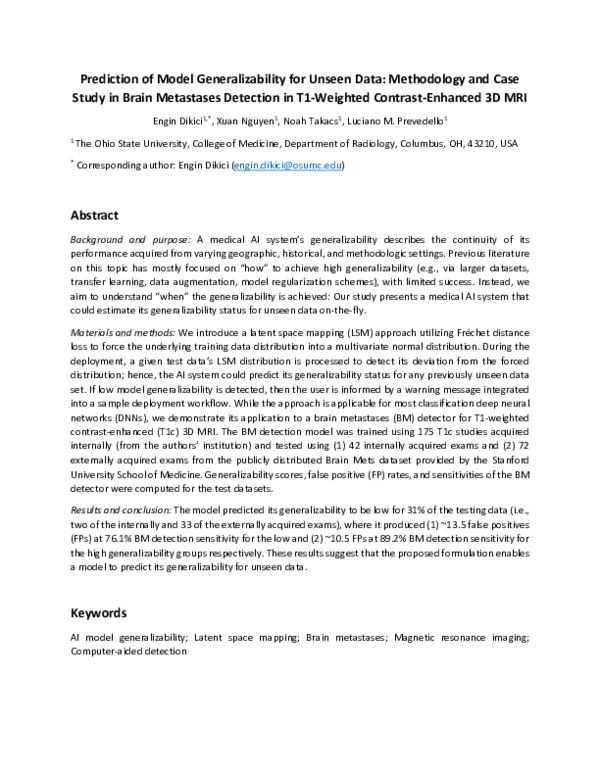 (PDF) Prediction of Model Generalizability for Unseen Data: Methodology ...