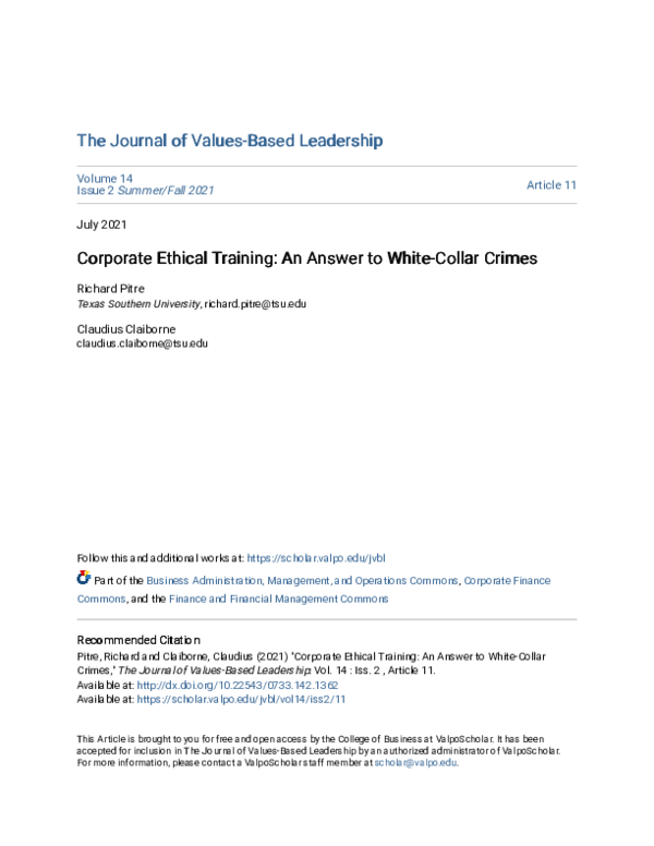 (PDF) Corporate Ethical Training: An Answer to White-Collar Crimes