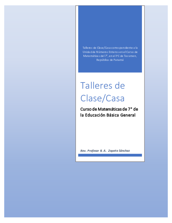 (PDF) Talleres de Clase/Casa acerca de los números enteros en 7° de ...