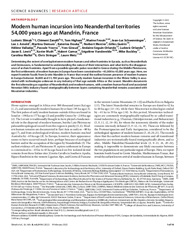 (PDF) Modern human incursion into Neanderthal territories 54,000 years ...