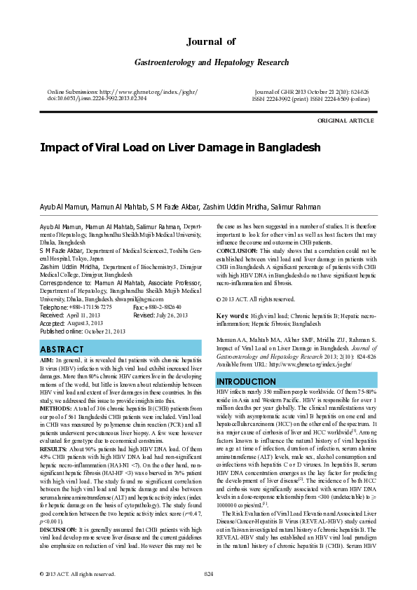 (PDF) Impact of Viral Load on Liver Damage in Bangladesh