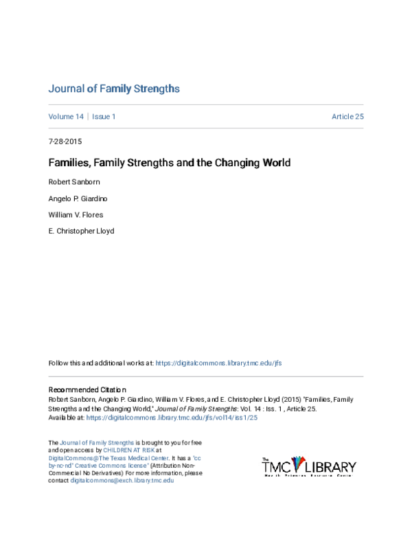 (PDF) Families, Family Strengths and the Changing World