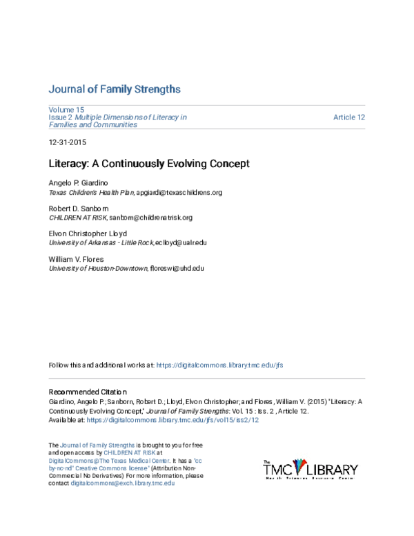 (PDF) Literacy: A Continuously Evolving Concept