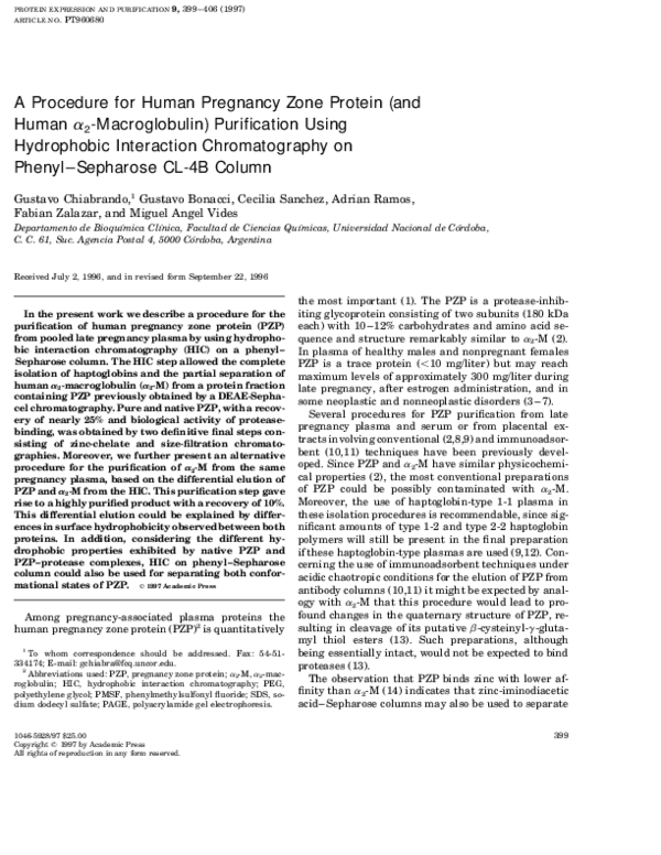A Procedure for Human Pregnancy Zone Protein (and Human α2 ...