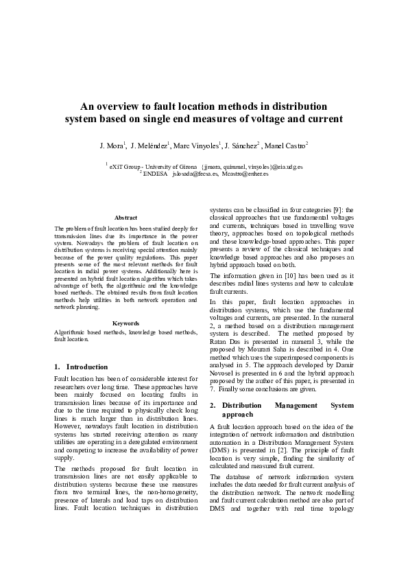 Pdf An Overview To Fault Location Methods In Distribution System