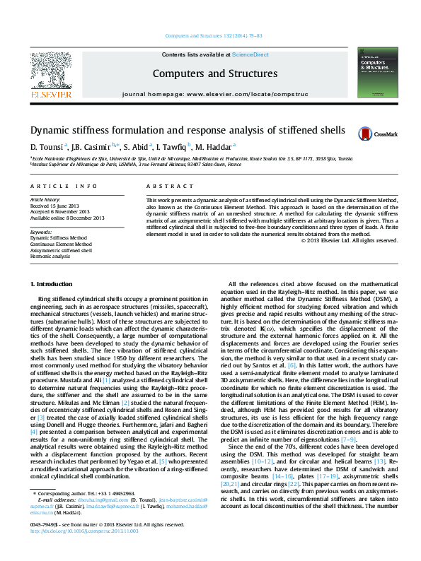 (PDF) Dynamic stiffness formulation and response analysis of stiffened shells