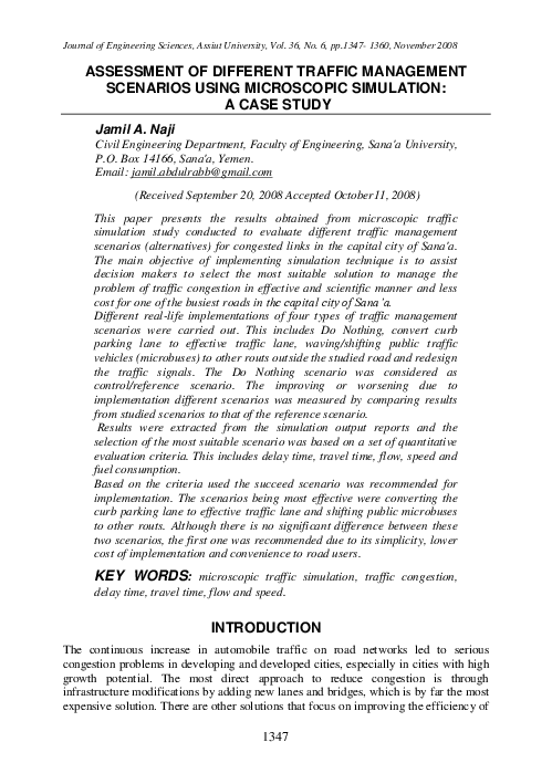 Pdf Assessment Of Different Traffic Management Scenarios Using Microscopic Simulation A Case