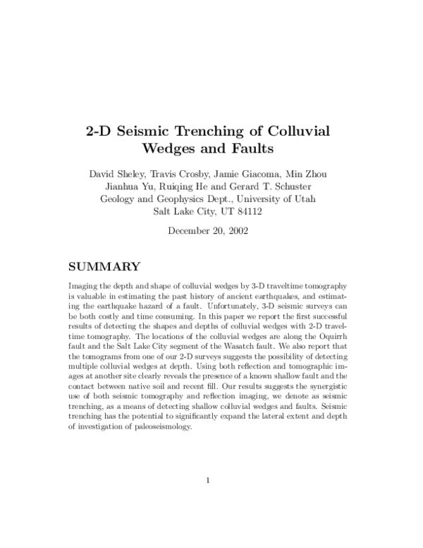 (PDF) 2-D Seismic Trenching for Colluvial Wedges
