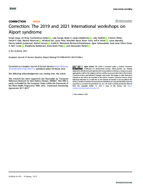 Correction: The 2019 and 2021 International workshops on Alport syndrome