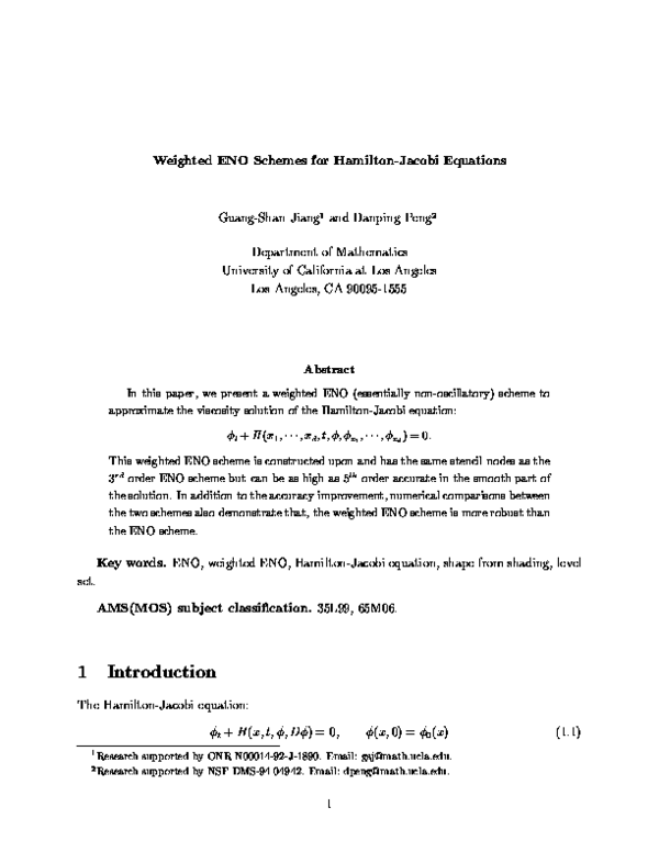 Pdf Weighted Eno Schemes For Hamilton Jacobi Equations
