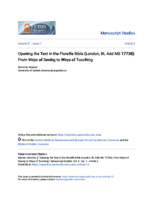 (PDF) Opening the Text in the Floreffe Bible (London, BL Add. MS 17738 ...