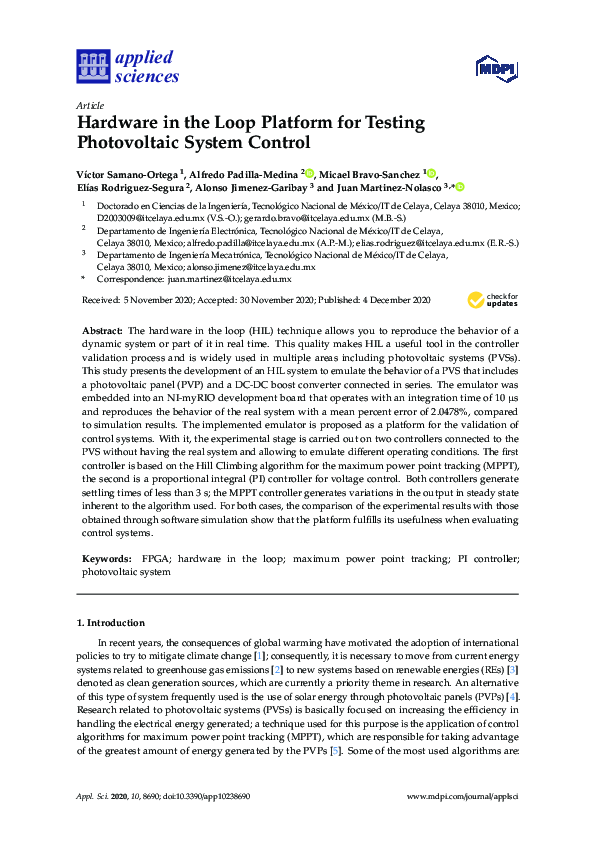 Pdf Hardware In The Loop Platform For Testing Photovoltaic System Control
