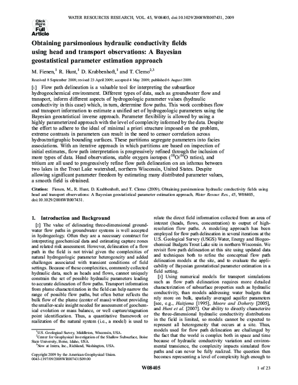 Pdf Obtaining Parsimonious Hydraulic Conductivity Fields Using Head