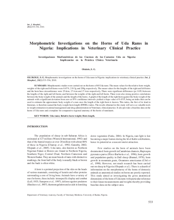 (PDF) Morphometric Investigations on the Horns of Uda Rams in Nigeria ...