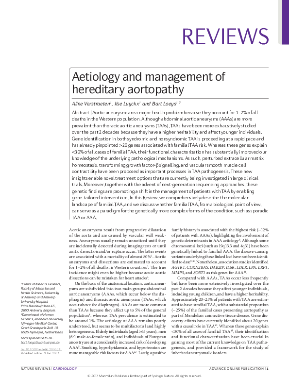 (PDF) Aetiology and management of hereditary aortopathy