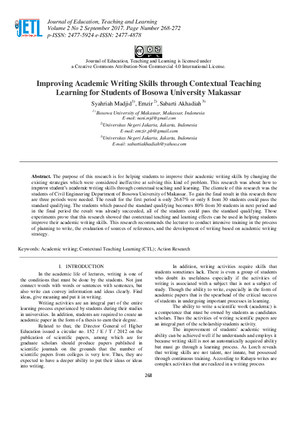 (PDF) Improving Academic Writing Skills through Contextual Teaching Learning for Students of ...
