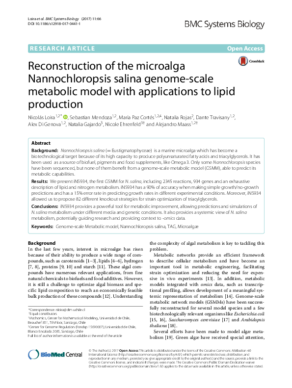 (PDF) Reconstruction of the microalga Nannochloropsis salina genome-scale metabolic model with ...