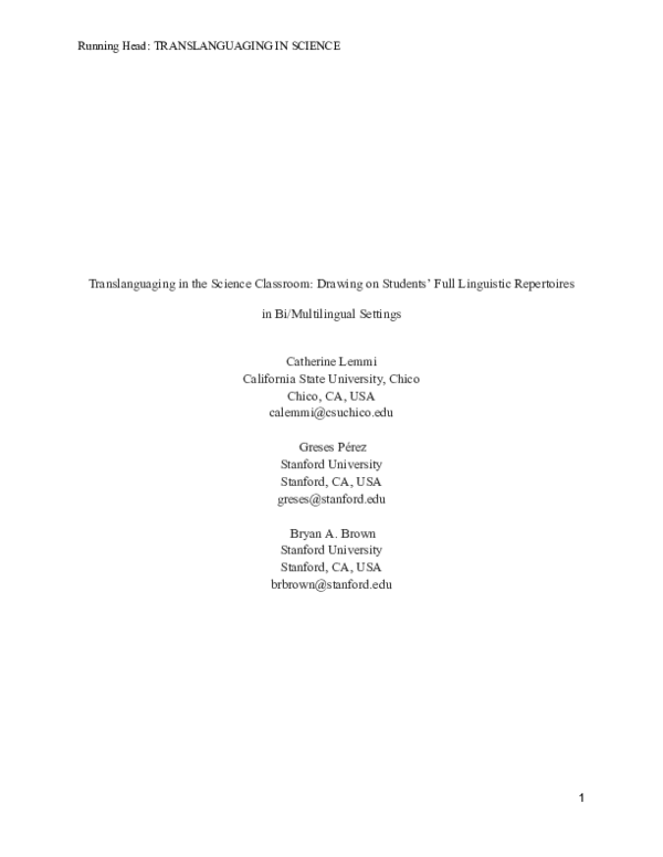 (PDF) Translanguaging in the Science Classroom: Drawing on Students ...