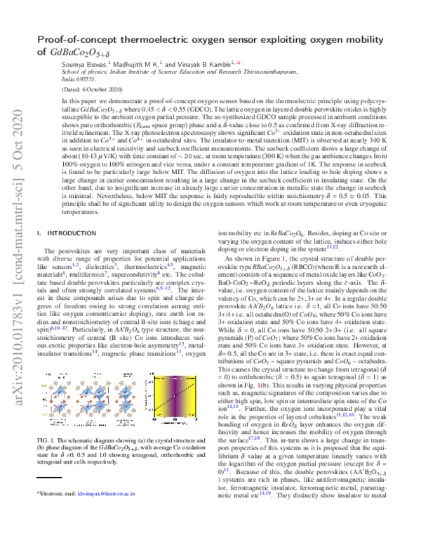 (PDF) Proof-of-concept thermoelectric oxygen sensor exploiting oxygen mobility of GdBaCo2O5+δ