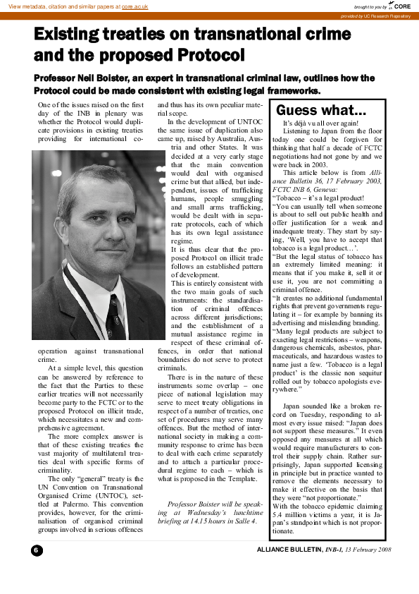 (PDF) Existing treaties on transnational crime and the proposed Protocol