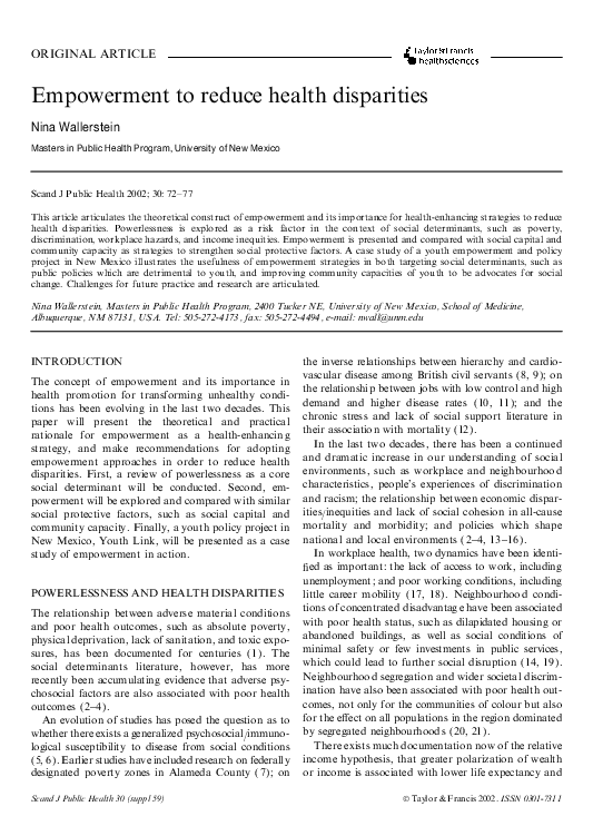 (PDF) Empowerment to reduce health disparities