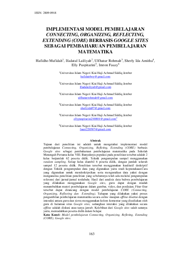 Pdf Pengembangan Model Pembelajaran Connecting Organizing Refleting