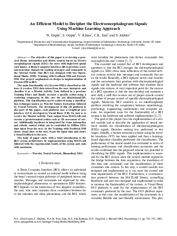 Pdf An Efficient Model To Decipher The Electroencephalogram Signals Using Machine Learning