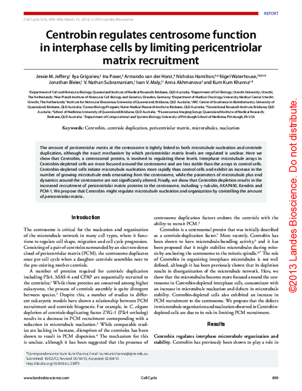 (PDF) Centrobin regulates centrosome function in interphase cells by ...