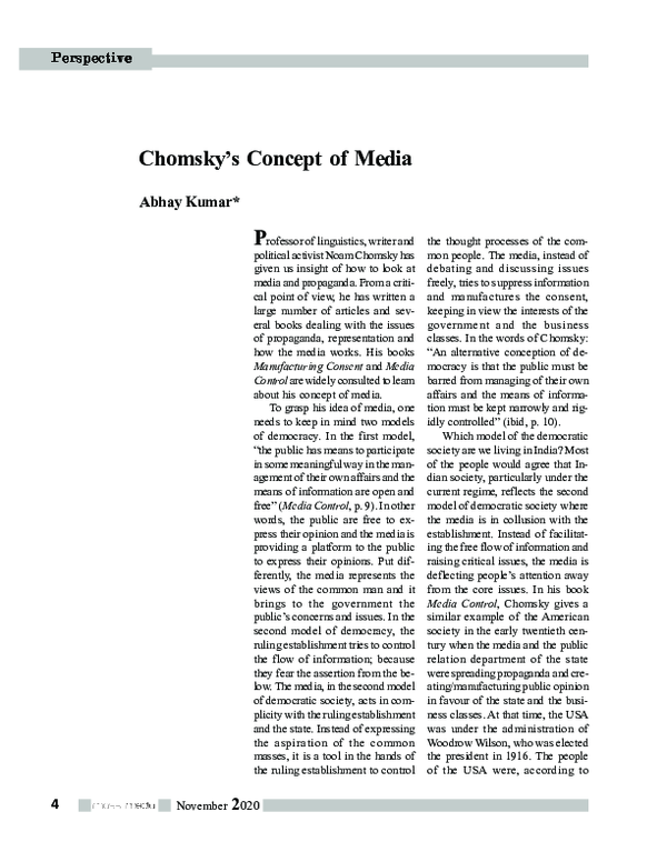 (PDF) Noam Chomsky and His idea of Media’